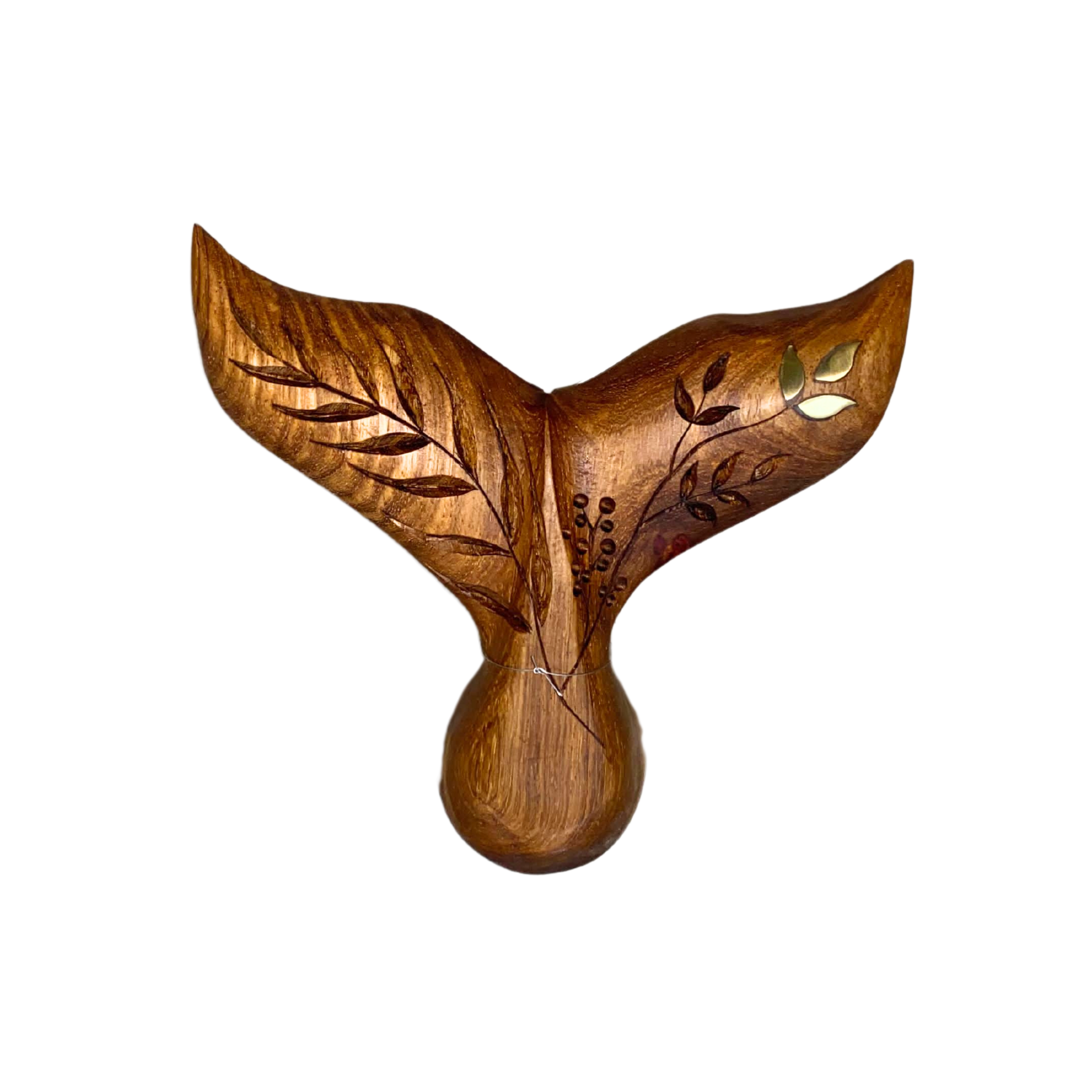 Hand Carved Whale Tail Wall Hook With Brass Inlay