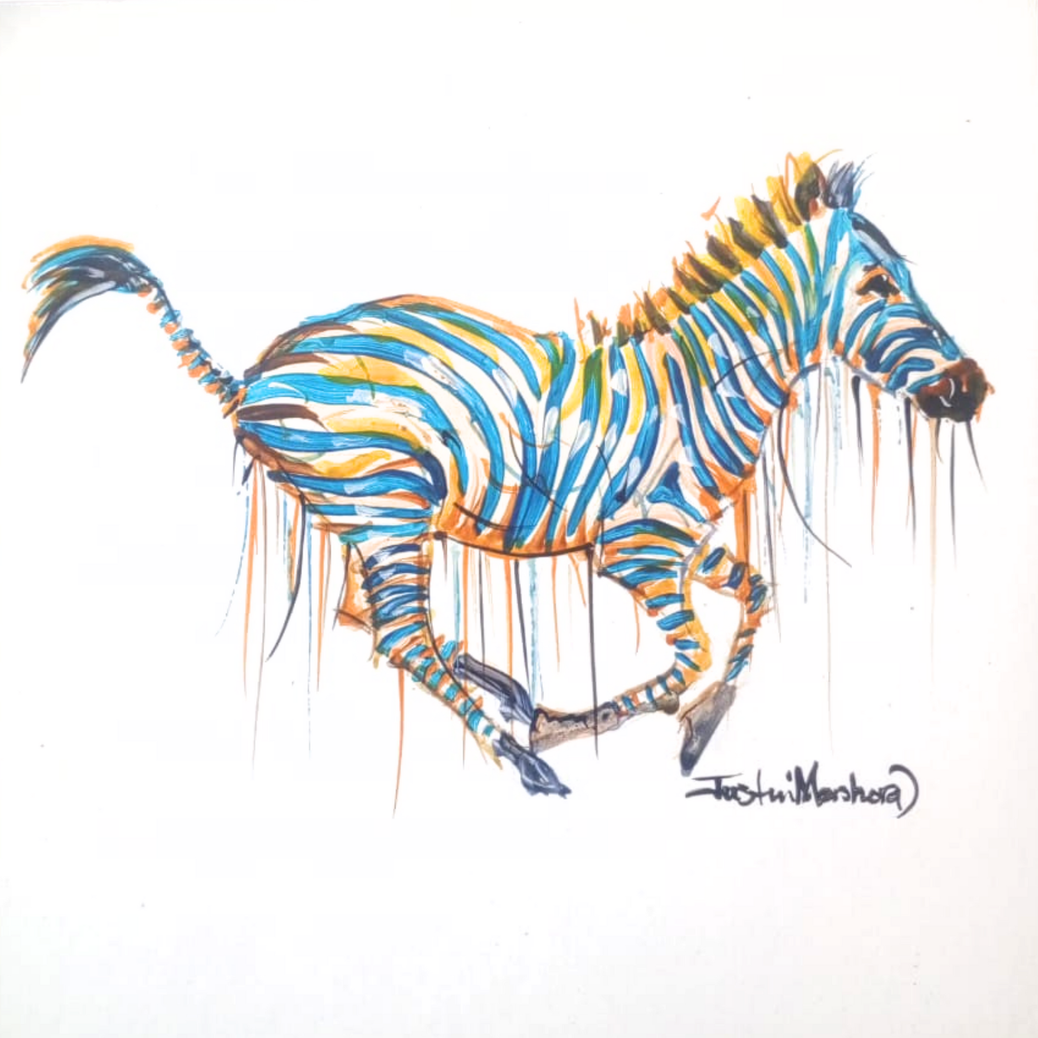 Justin Mashora Masonite Painting - Zebra (25cm x 25cm)
