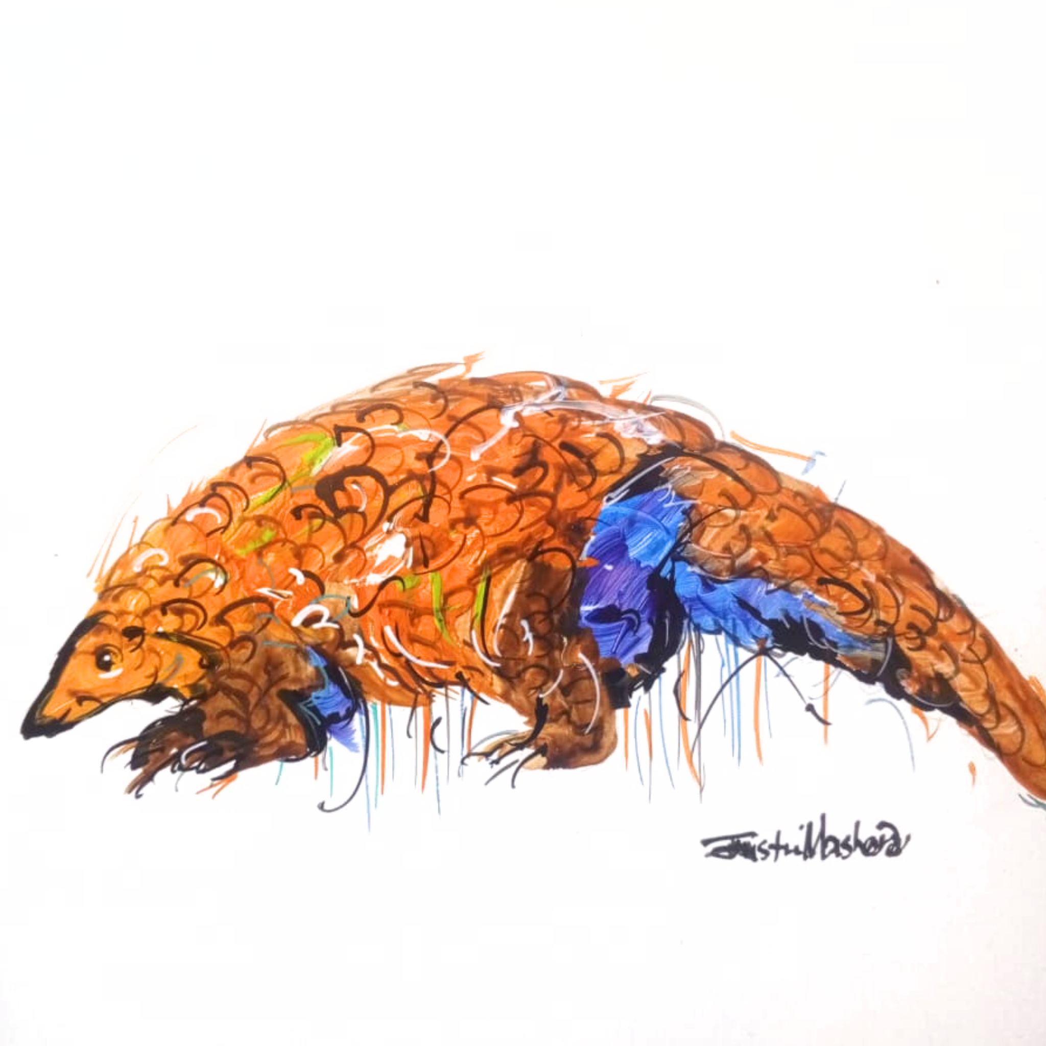 Justin Mashora Masonite Painting - Pangolin (25cm x 25cm)